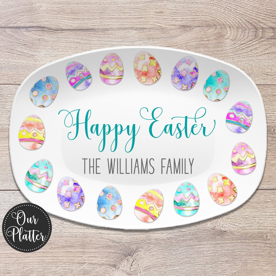 Easter Personalized Platter Happy Easter Colorful Eggs Plate | Etsy