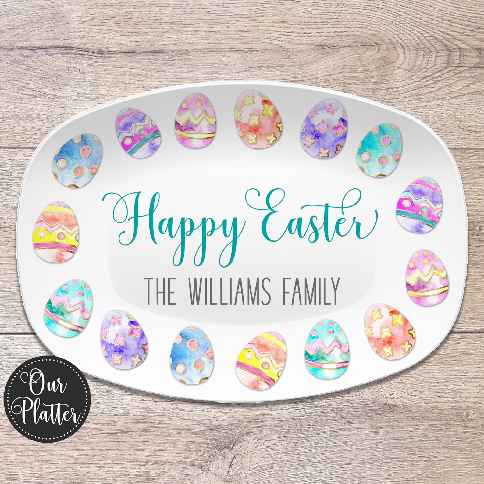 Easter Personalized Platter Happy Easter Colorful Eggs Plate | Etsy