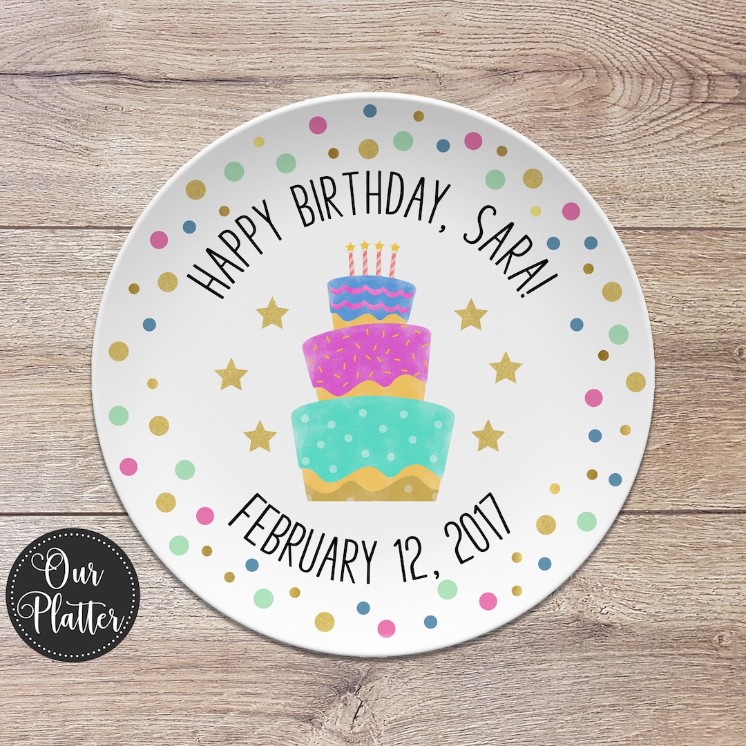 Happy Birthday Personalized Plate, Dots, Sprinkles, Cupcake, Birthday ...