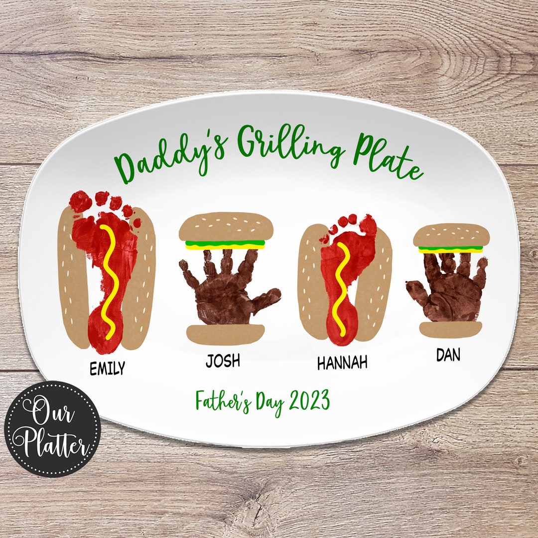 Burger Hot Dog Handprint Footprint Custom Plate, Personalized Gift for ...