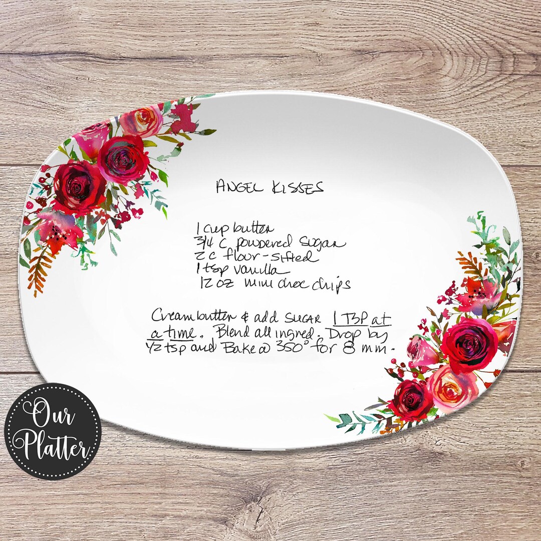 Handwritten Recipe Personalized Platter | Floral Handwriting Plate ...