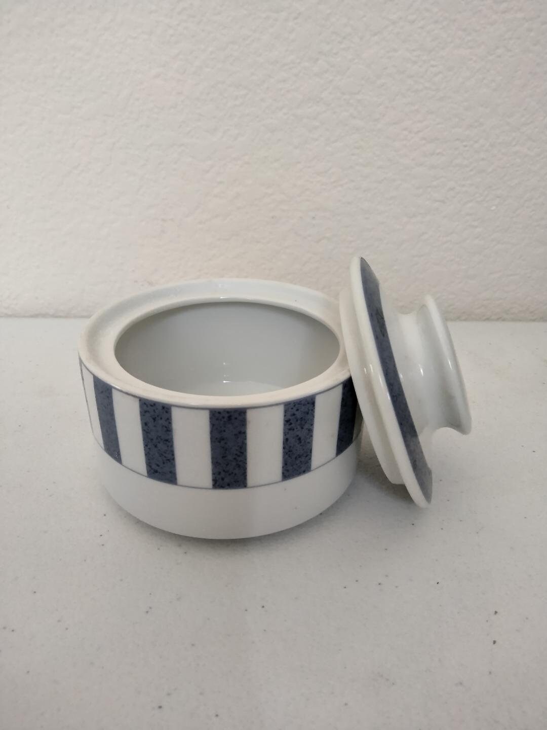 3 Pc CHRISTOPHER STUART Y0271 Capri Blue/white Cream & Sugar Bowl W/lid ...