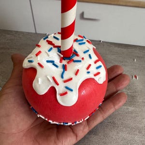 Set of 3 Fake Candy Apple, Fake Apple, Patriotic Treats , Red White and ...