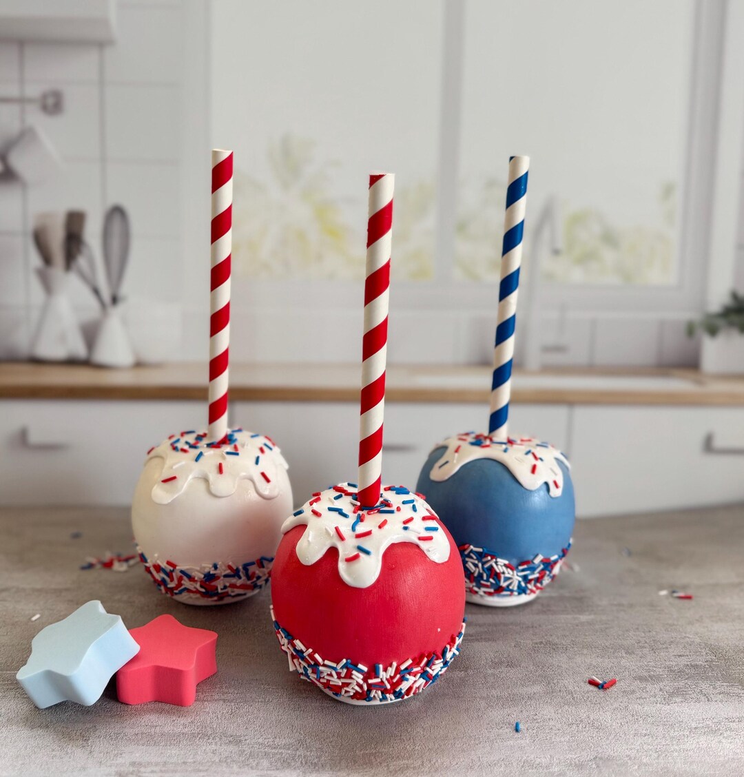 Fake Candy Apple, Fake Apple, Patriotic Treats , Red White and Blue ...