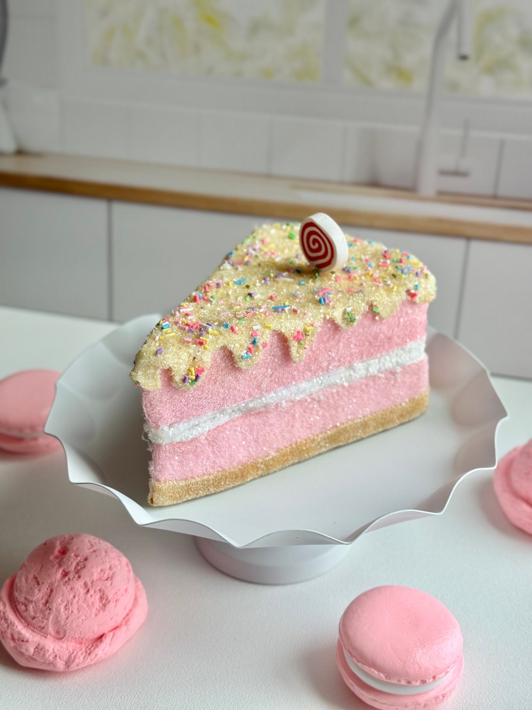 Faux Slice Cake Pink Sprinkle Slice Cake Slice Cake Faux Pink Cake ...