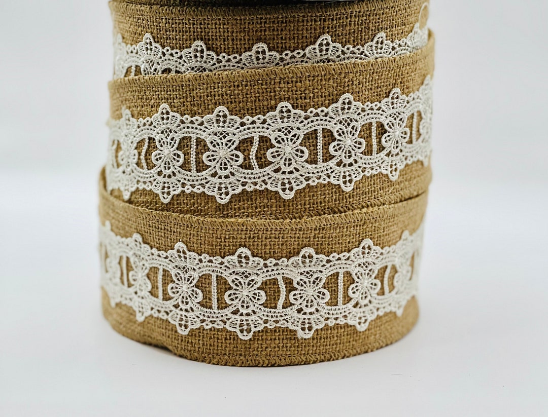 Burlap Wired Ribbon Wired Burlap Lace Ribbon 4 Inch Ribbon Burlap Wired ...