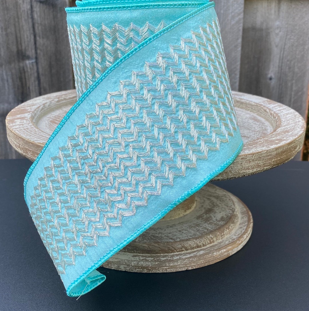Chevron Ribbon Silver Chevron Ribbon Aqua Chevron Ribbon Wired Ribbon ...
