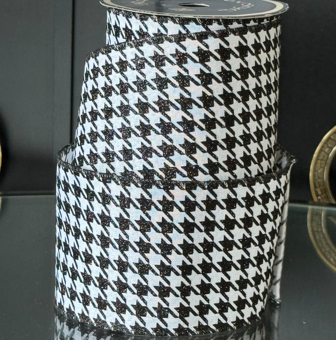 Black and White Houndstooth Ribbon, Houndstooth Wire Ribbon, Ribbon for ...