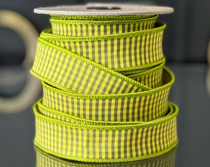 Green Wired Ribbon, 1 Inch Green Checkered Wired Ribbon, Plaid Wired ...