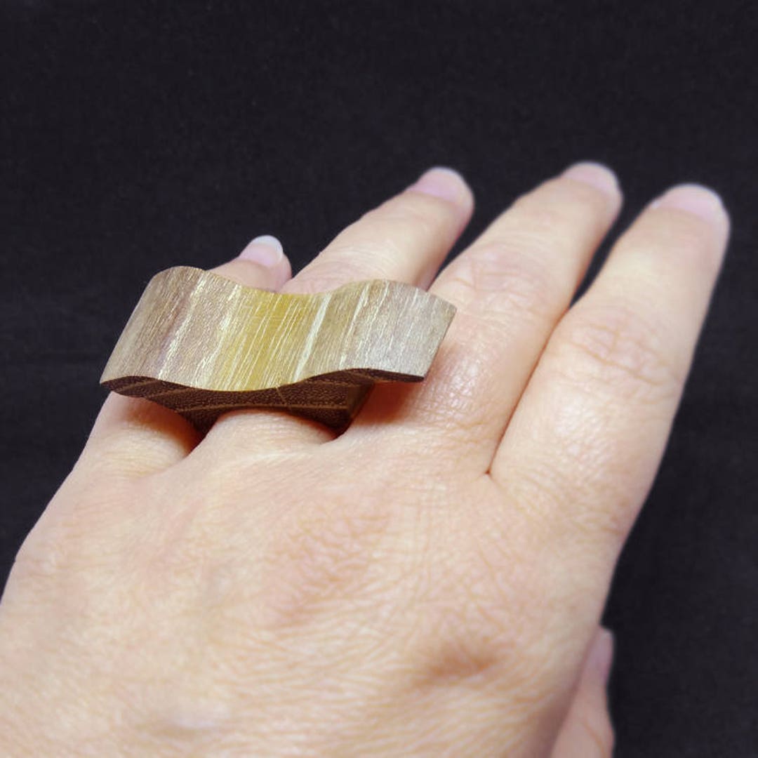 Minimalistic Black-locust Wood Statement Ring, Simple Geometric Organic ...