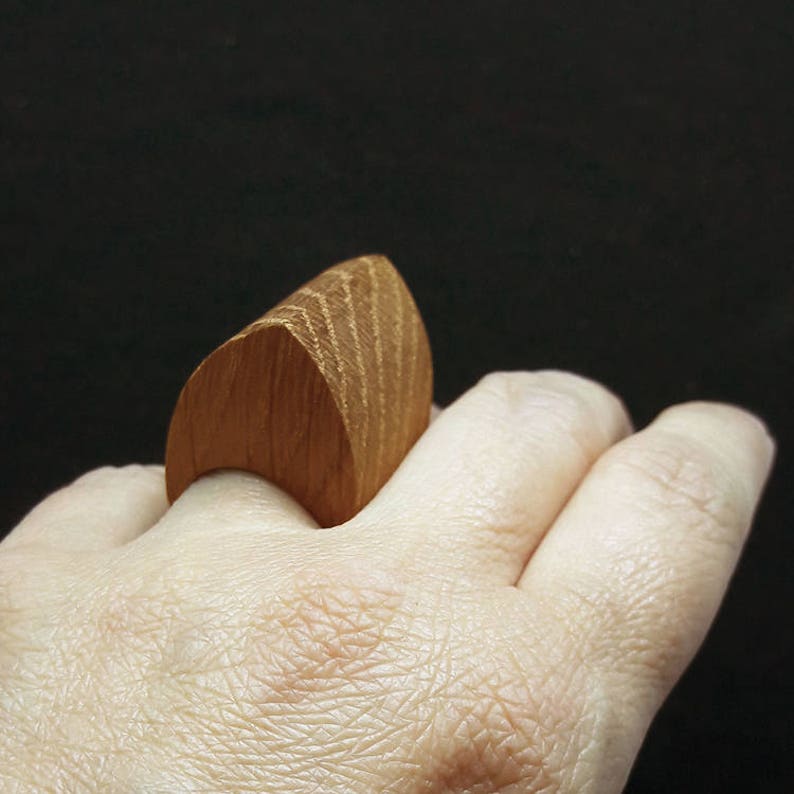 Oak wood handmade statement ring Red oak wooden ring | Etsy