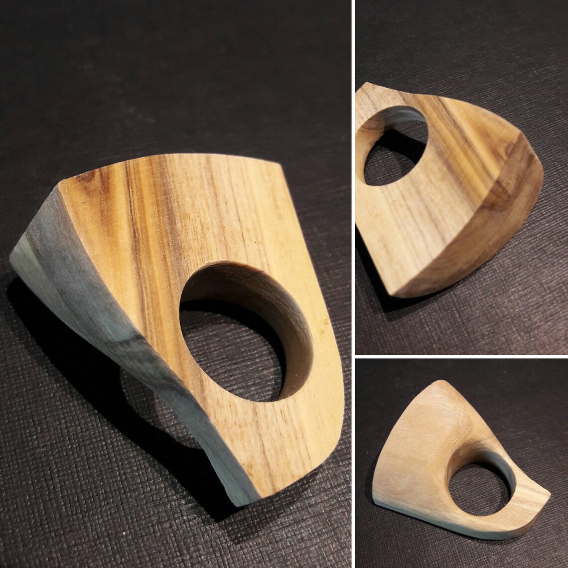 Minimalistic Olive Wood Statement Ring, Simple Geometric Art Jewellery ...