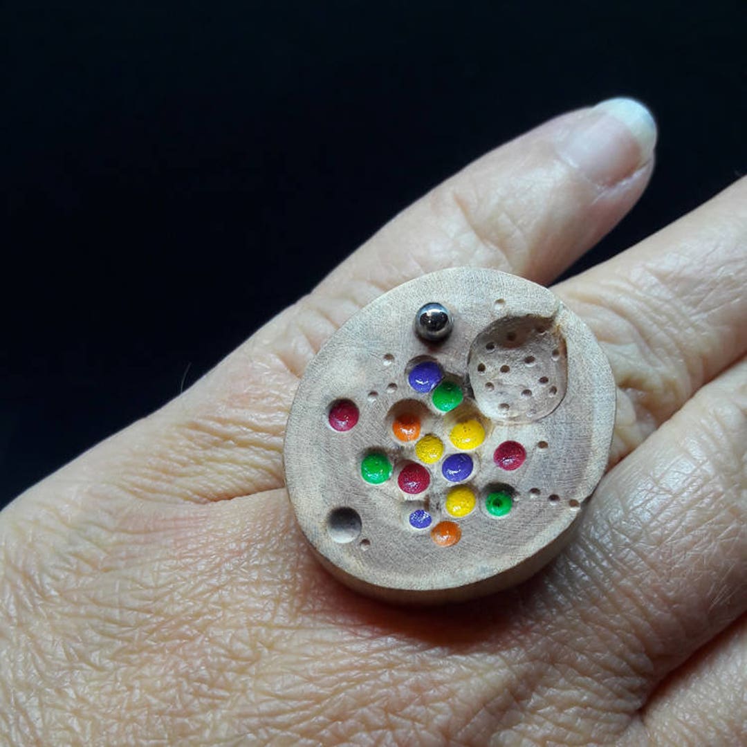Colorful Organic Statement Ring, Dotted Playful Jewelry, Branch Slice ...