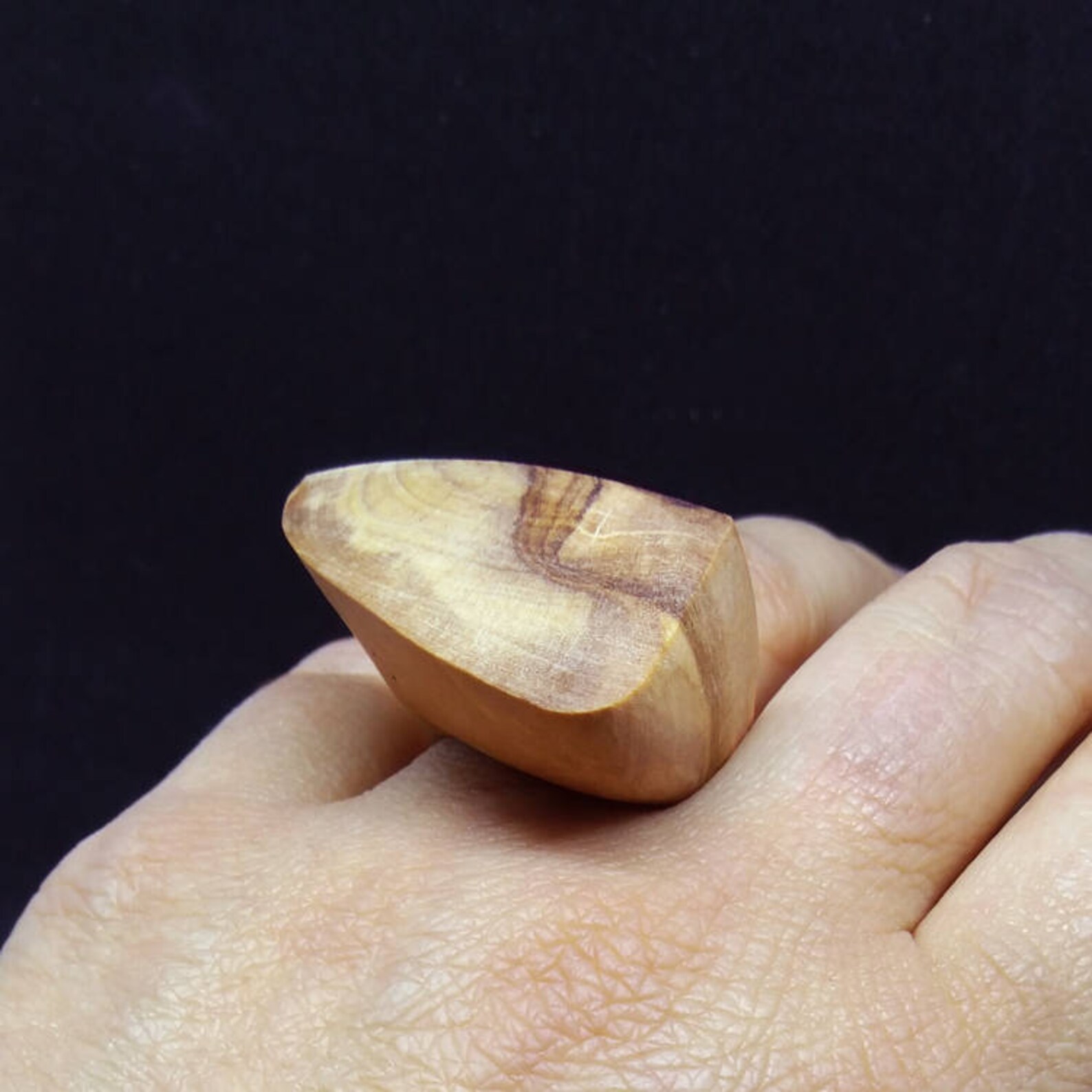 Minimalistic Olive Wood Statement Ring, Simple Geometric Art Jewellery ...