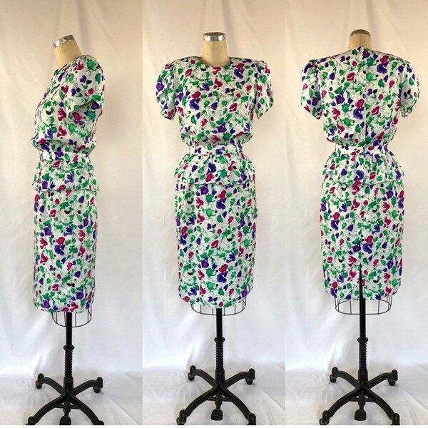 80s Floral Dress - Etsy