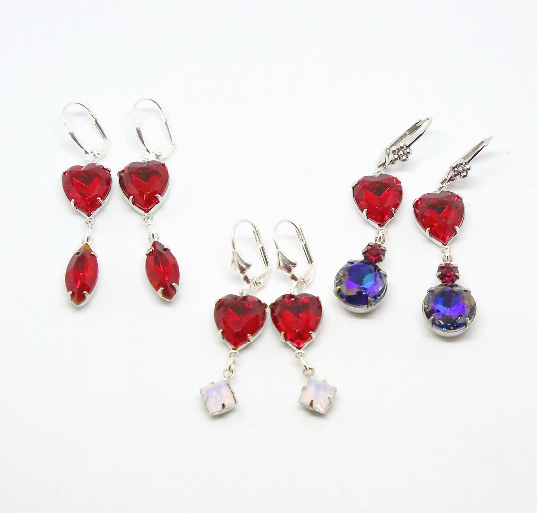 Vintage Swarovski Crystal Bleeding Heart Earrings: Ruby Red Rhinestone ...