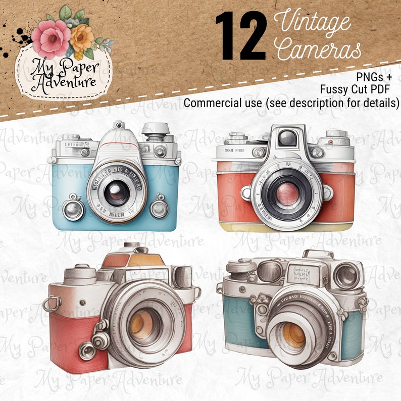 12 Vintage Cameras Clip Art, Antique Vintage Clip Art Graphics for ...