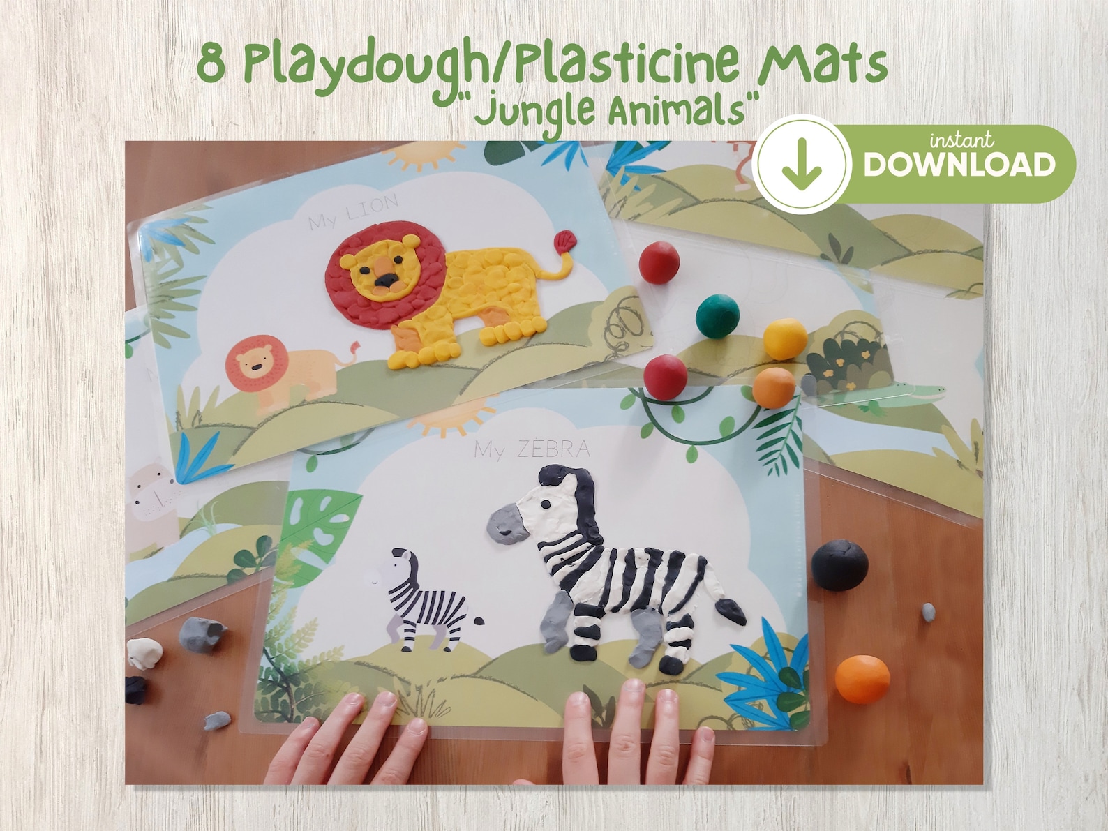 Play Dough Mats Jungle Animals Safari Animals Kindergarten Preschool ...