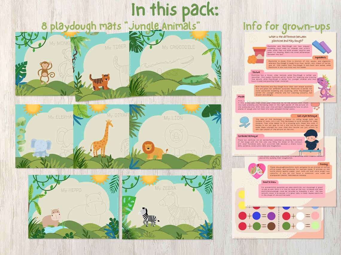 Play Dough Mats Jungle Animals Safari Animals Kindergarten Preschool ...