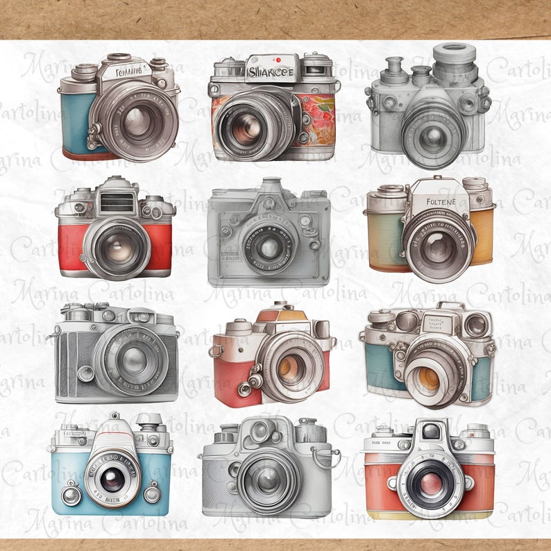 12 Vintage Cameras Clip Art, Antique Vintage Clip Art Graphics for ...
