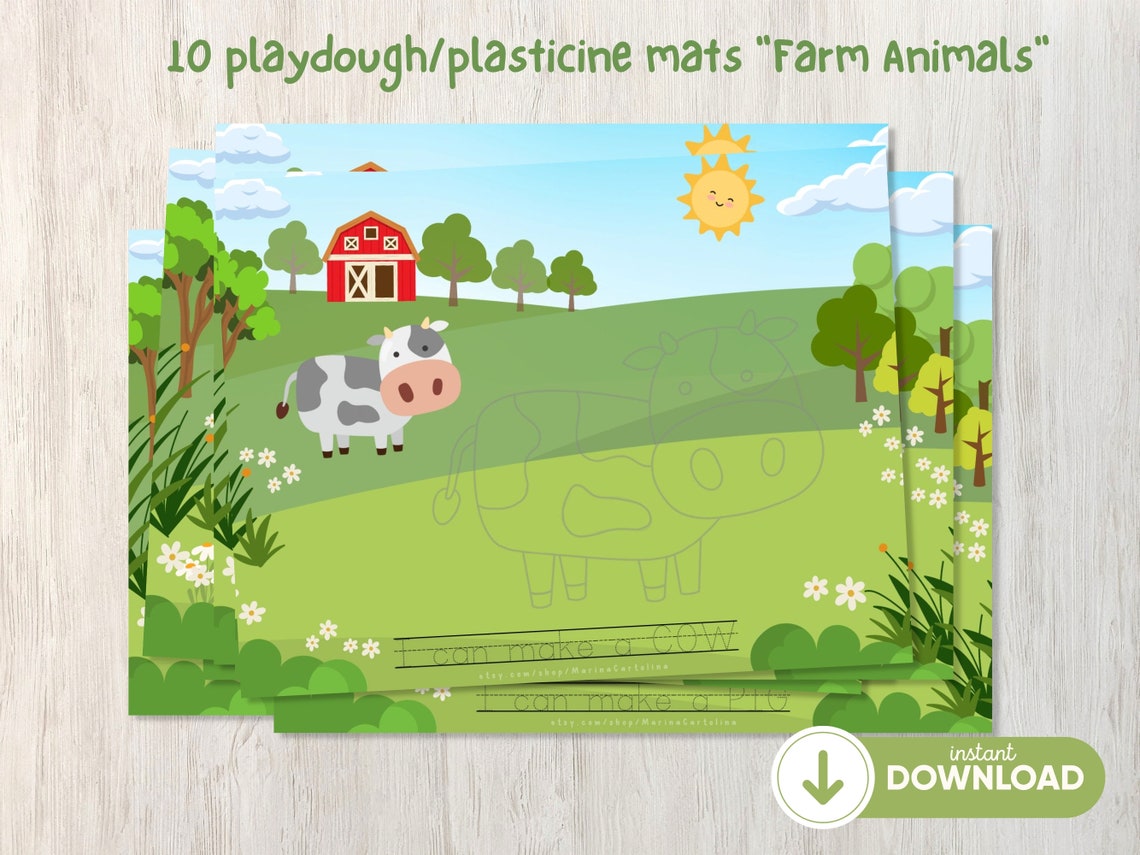 Play Dough Mats Farm Animals Kindergarten EYFS Preschool Printables ...