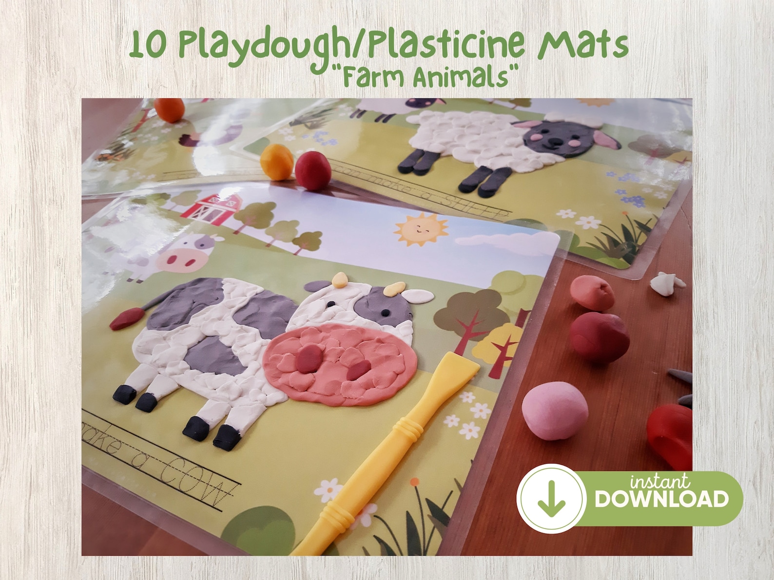 Play Dough Mats Farm Animals Kindergarten EYFS Preschool Printables ...