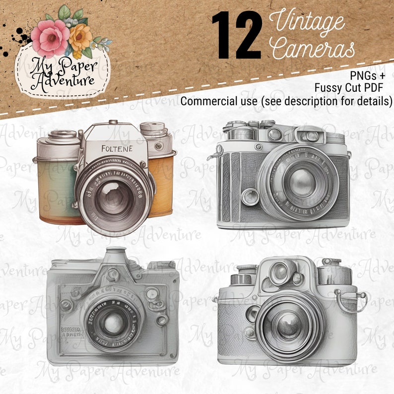 12 Vintage Cameras Clip Art, Antique Vintage Clip Art Graphics for ...
