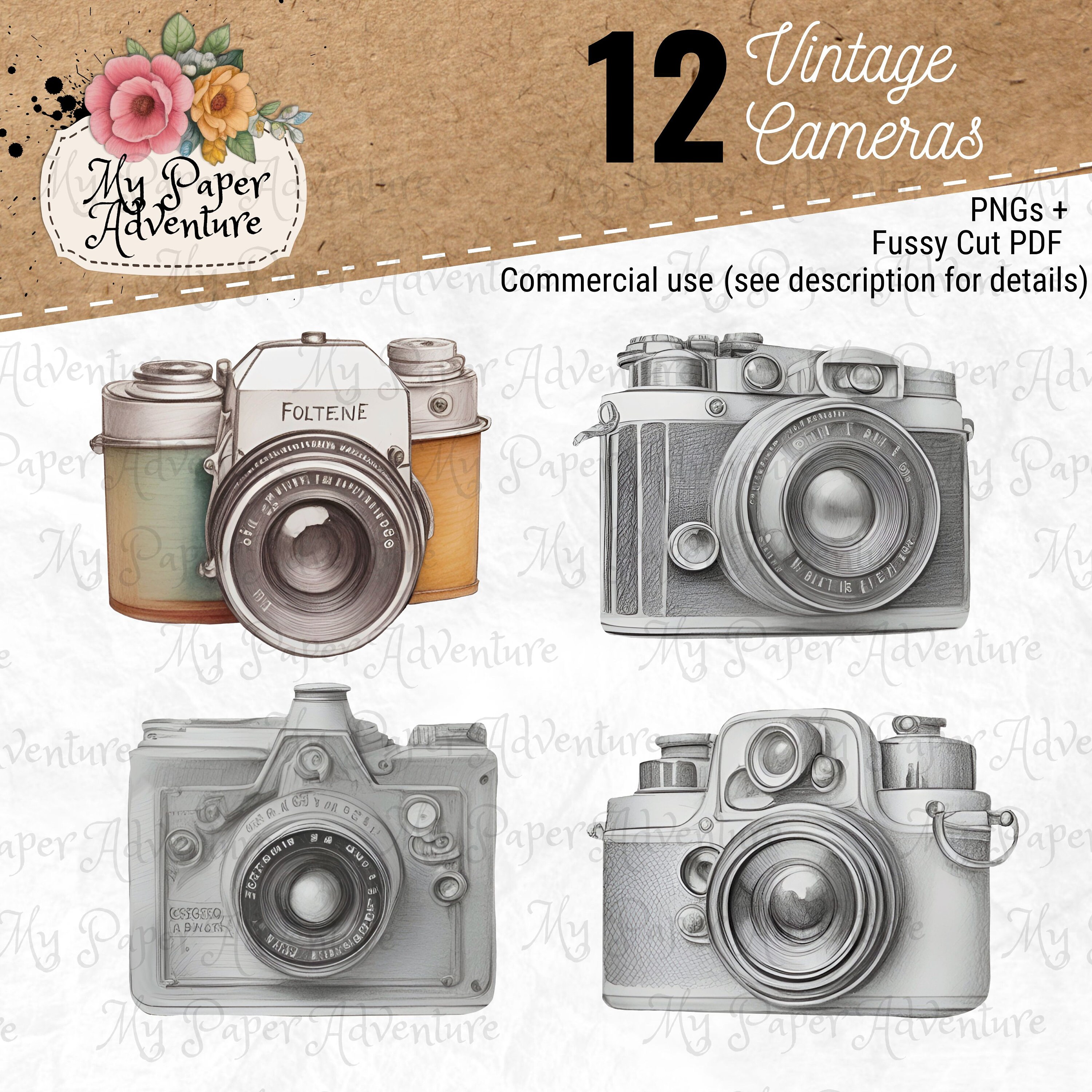 12 Vintage Cameras Clip Art, Antique Vintage Clip Art Graphics for ...