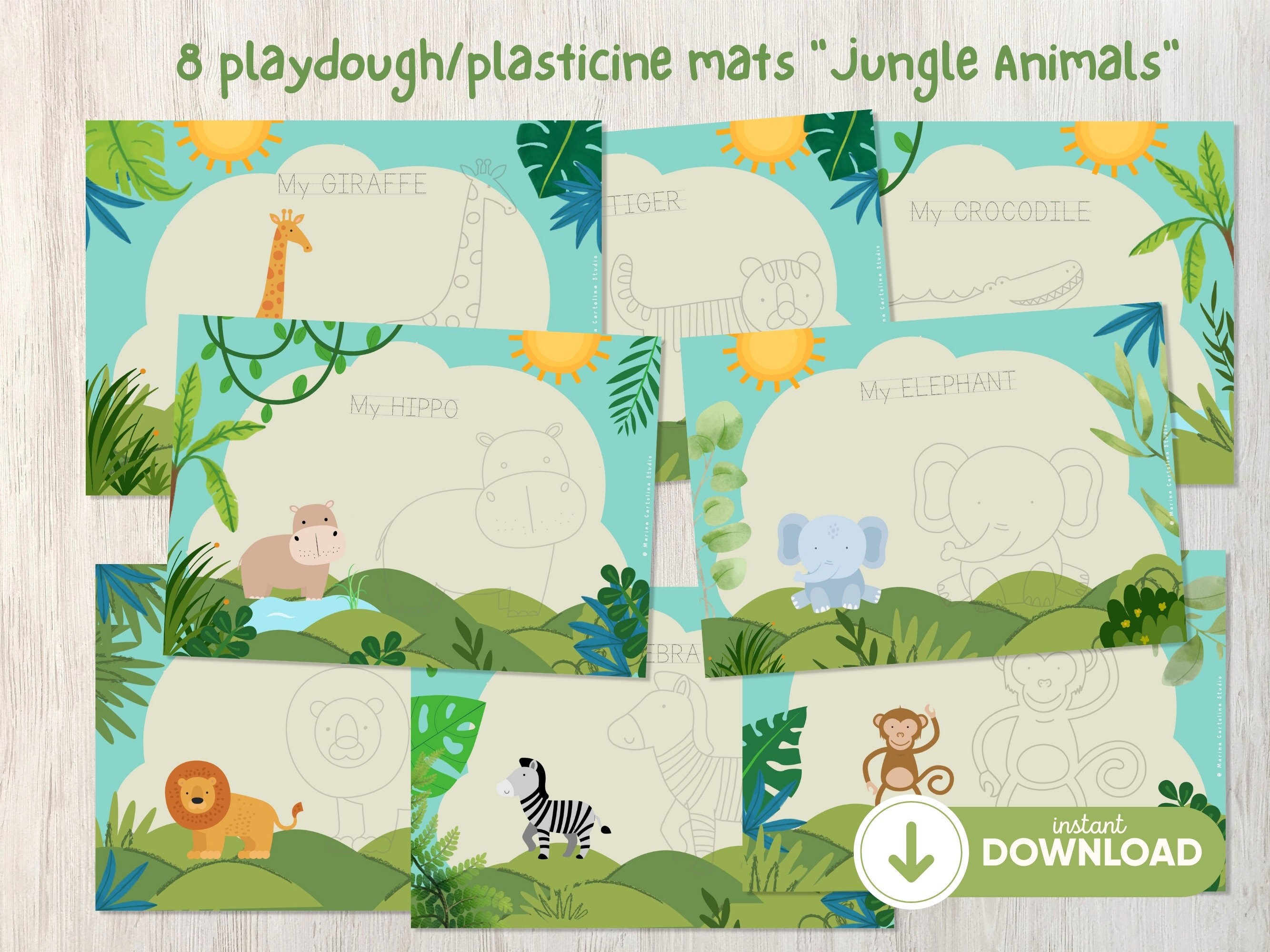 Play Dough Mats Jungle Animals Safari Animals Kindergarten Preschool ...