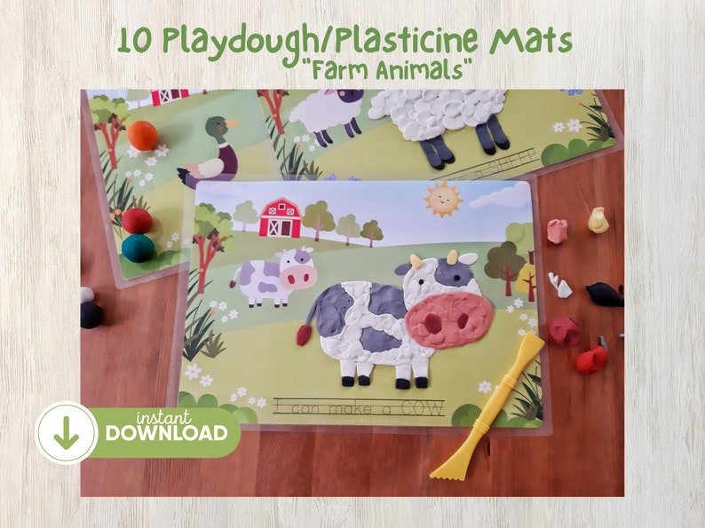 Play Dough Mats Farm Animals Kindergarten EYFS Preschool Printables ...