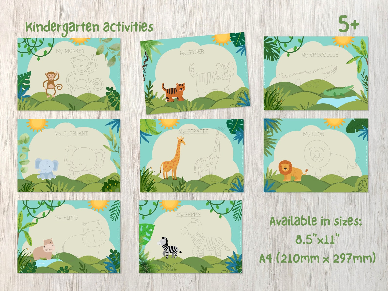 Play Dough Mats Jungle Animals Safari Animals Kindergarten Preschool ...