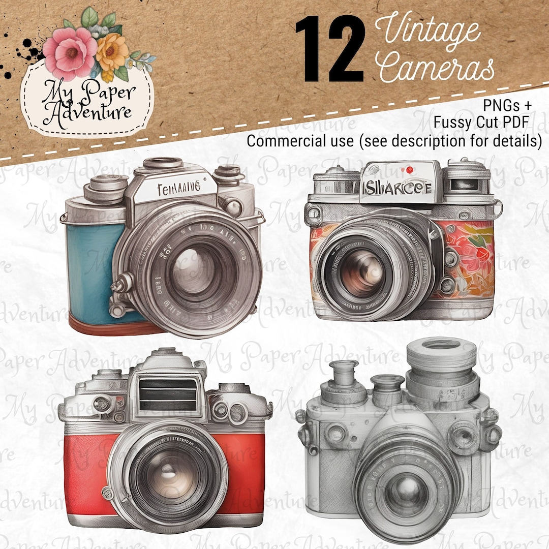 12 Vintage Cameras Clip Art, Antique Vintage Clip Art Graphics for ...
