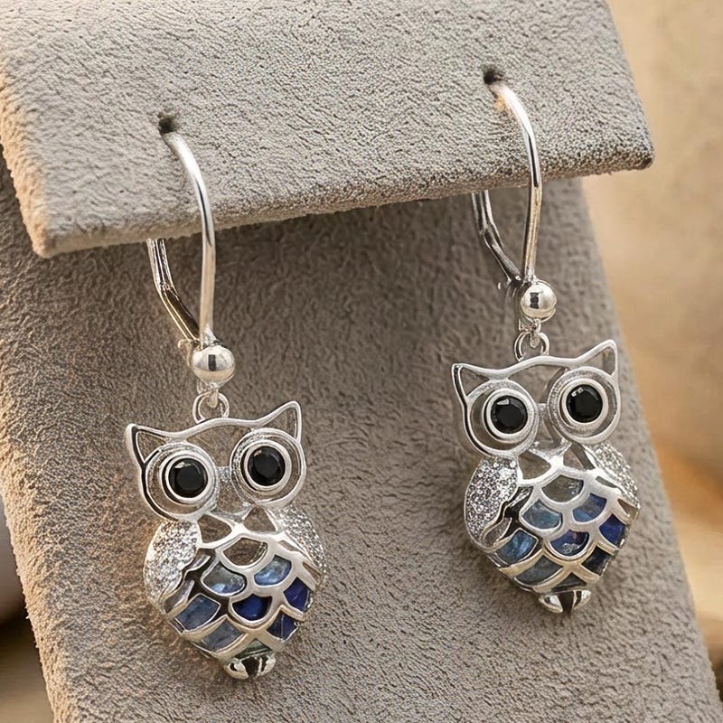 Owl Silver Dangle Earrings - Etsy