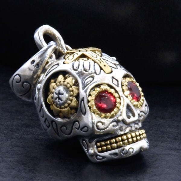 Sterling Silver Ruby Skull Pendant - Etsy