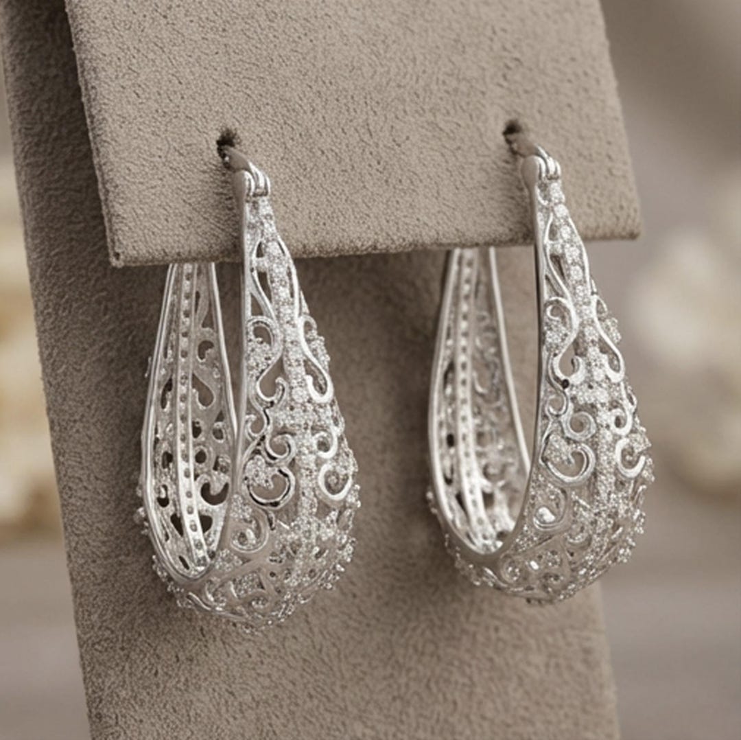 925 Sterling Silver Filigree Hoop Earrings | Vintage Style Leverback ...