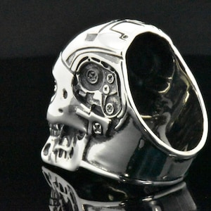 Handmade 925 Sterling Silver Red Ruby Cyborg Gothic Robot Biker Mens ...