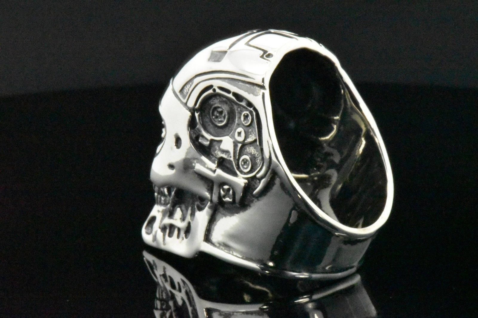 Handmade 925 Sterling Silver Red Ruby Cyborg Gothic Robot Biker Mens ...