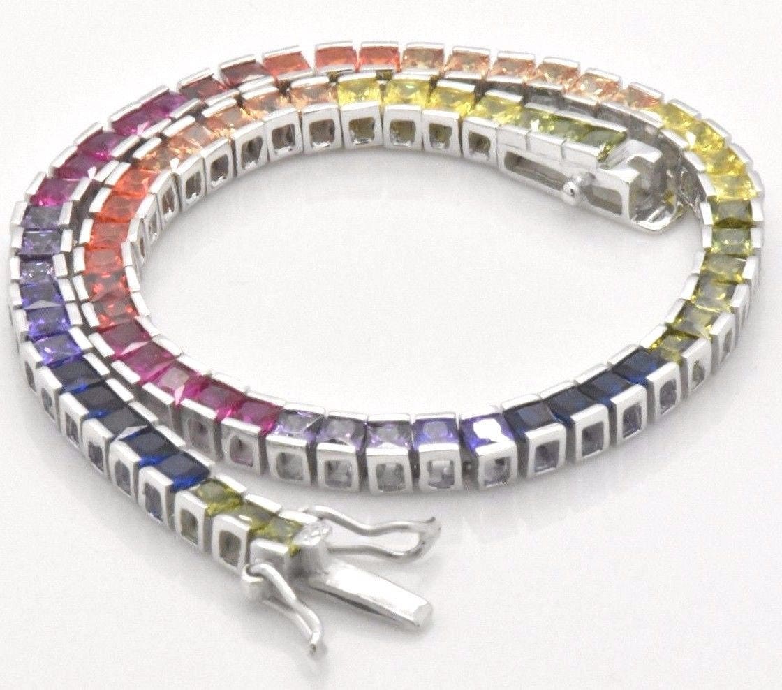Handmade 925 Sterling Silver Rainbow MultiColor Princes Cut | Etsy