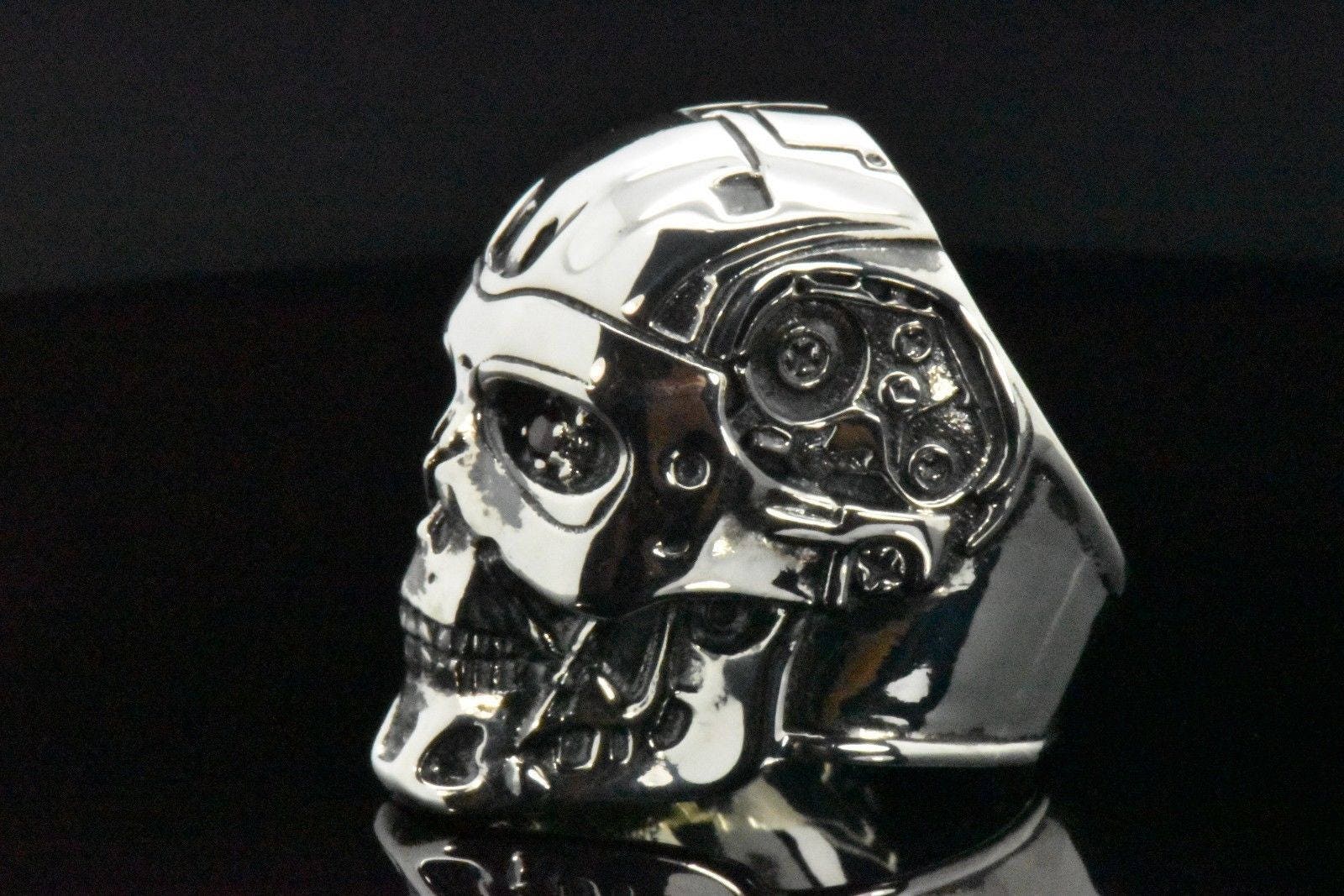 Handmade 925 Sterling Silver Red Ruby Cyborg Gothic Robot Biker Mens ...
