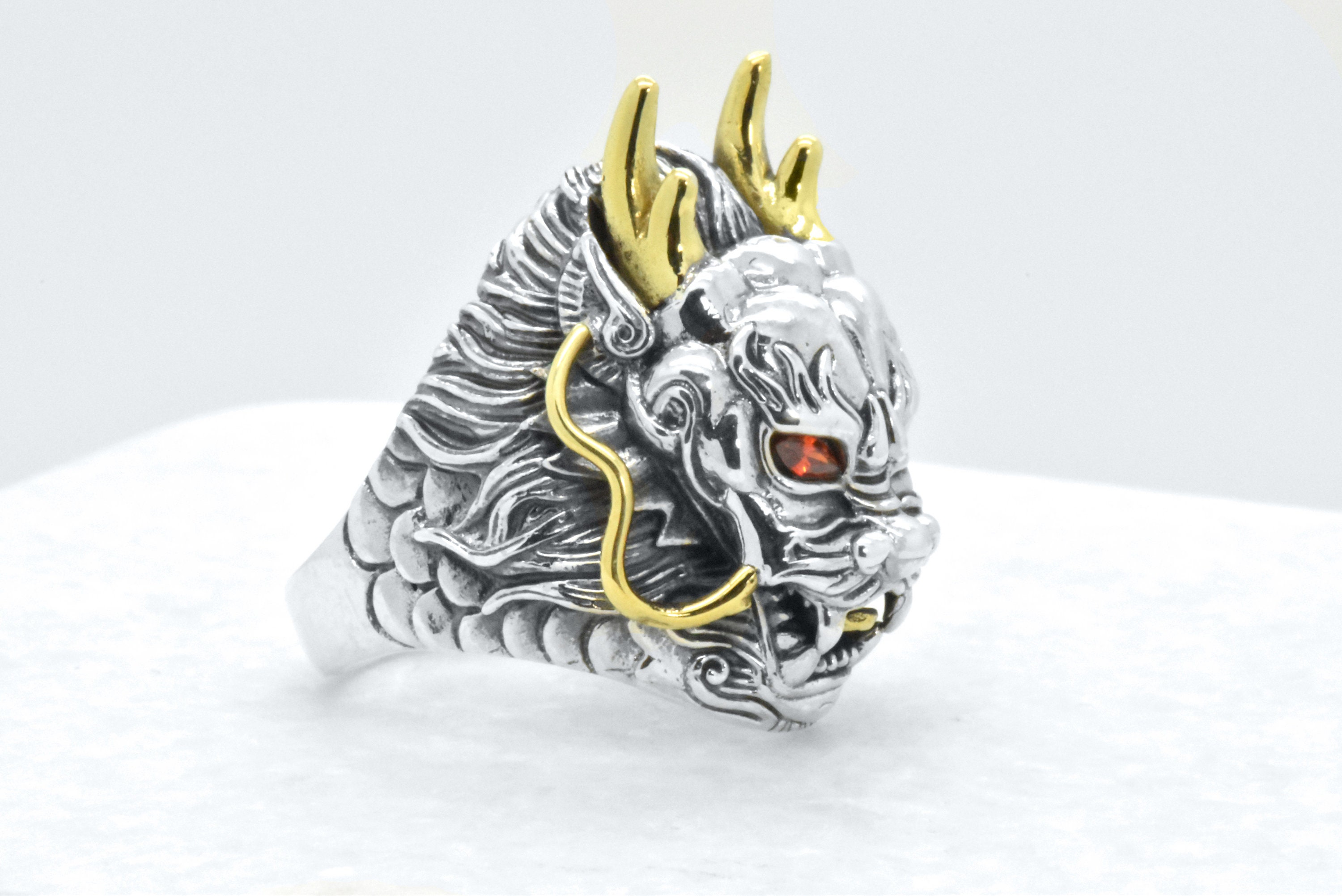 Handmade 925 Sterling Silver Red Ruby Eyes Gold Statement | Etsy