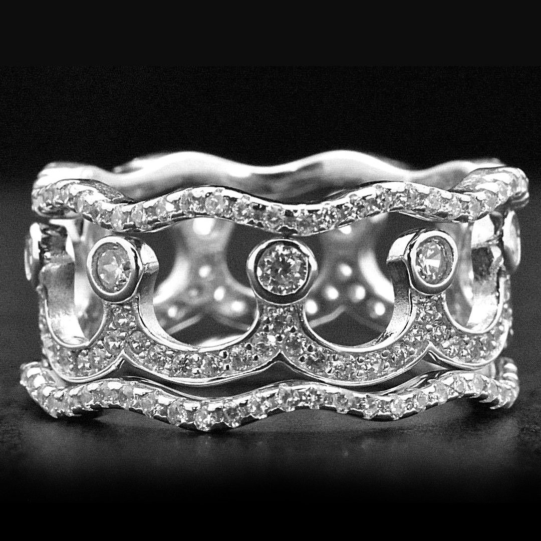 925 Sterling Silver Stackable Rings Eternity Simulated Diamond - Etsy