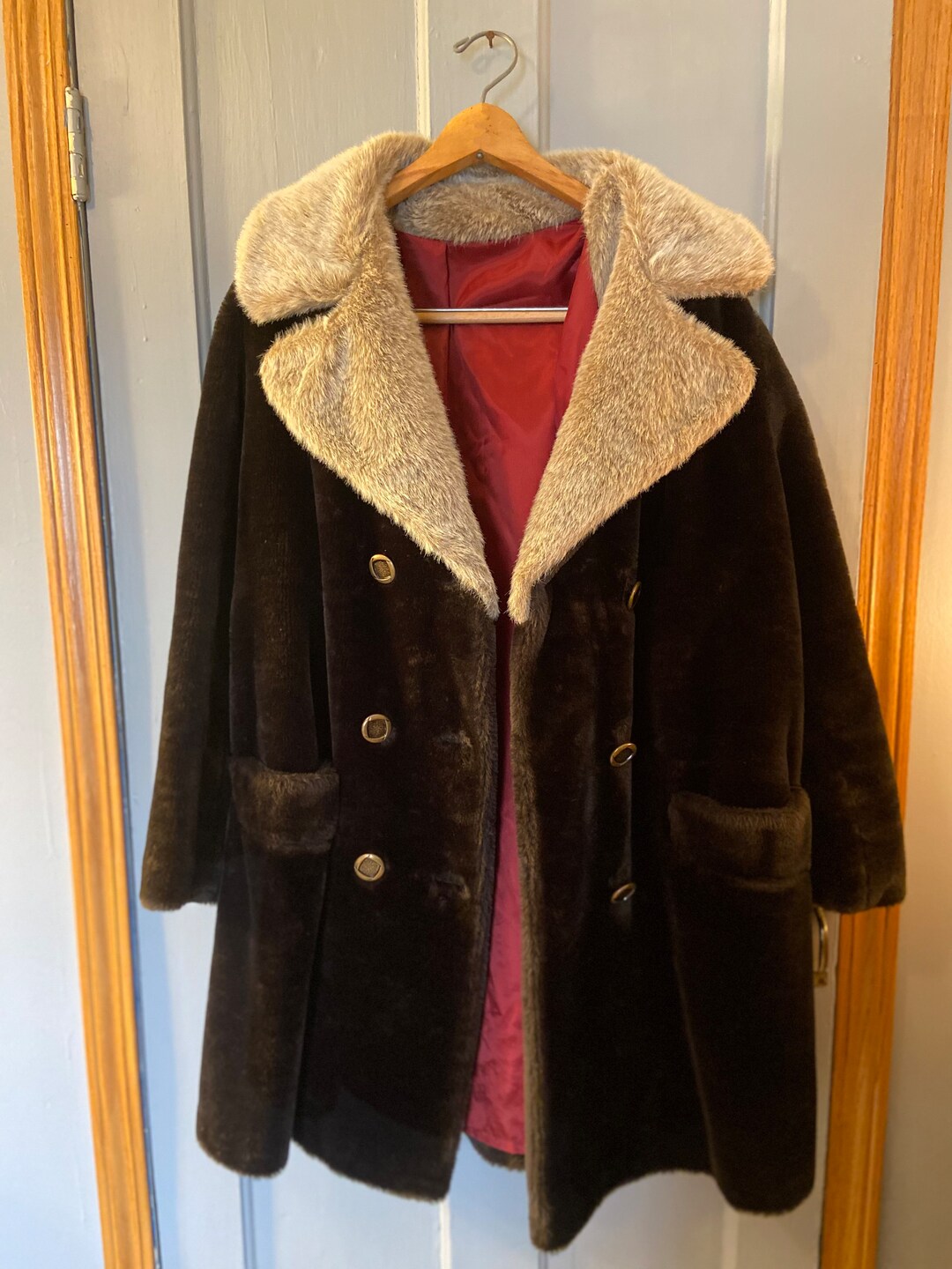 Women’s Vintage Faux Fur Coat Dark Brown Fur Coat Vintage Button up Fur ...