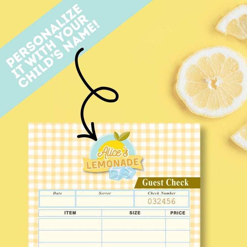 Personalized Lemonade Stand Notepad: Pretend Play Guest Check for Kids ...
