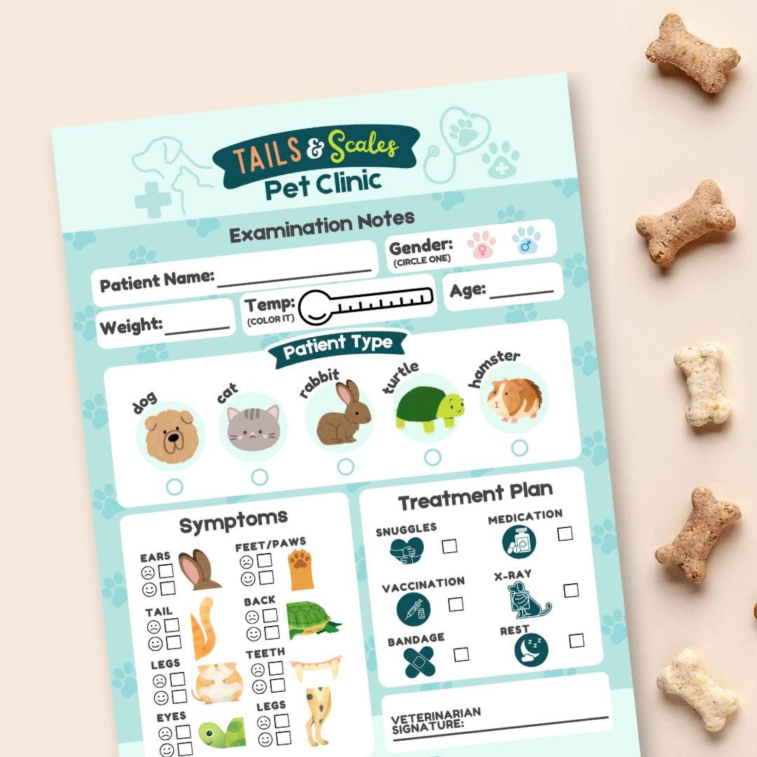 Personalized Pretend Play Pet Clinic Notepad for Kids – Examination ...