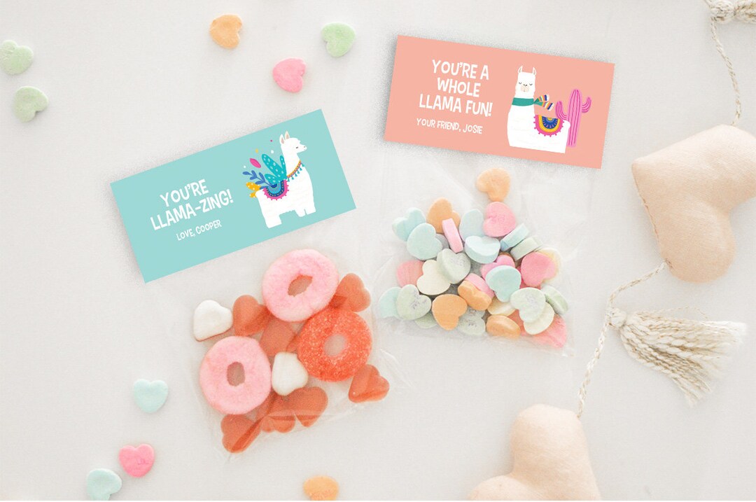 Llama Themed Personalized Valentine Kit, Sticker and Bag Set, Children ...