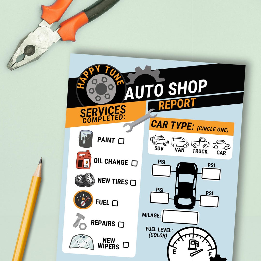 Personalized Pretend Play Mechanic Notepad – Auto Shop Service Log for ...