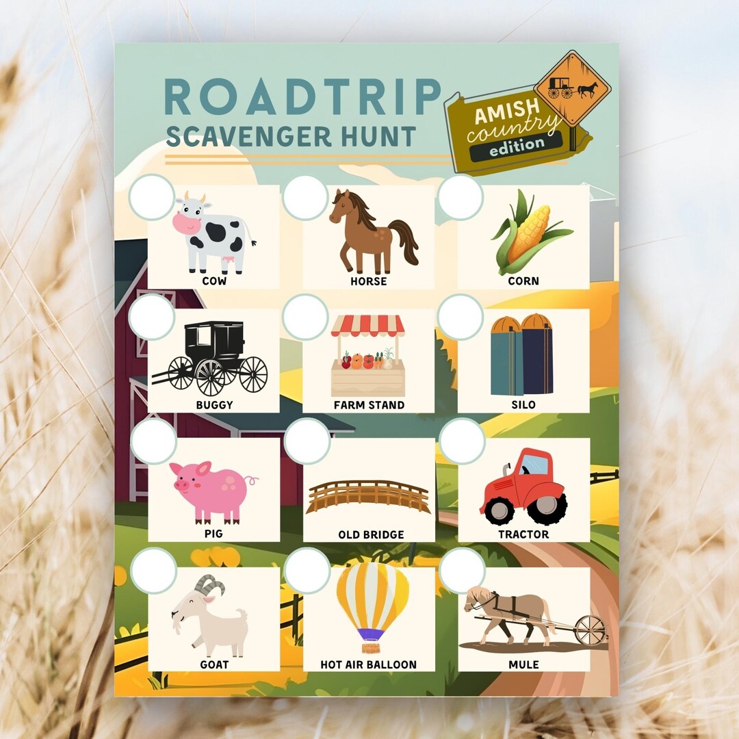 Amish Country Scavenger Hunt: Kids Road Trip Game (digital Download PDF ...