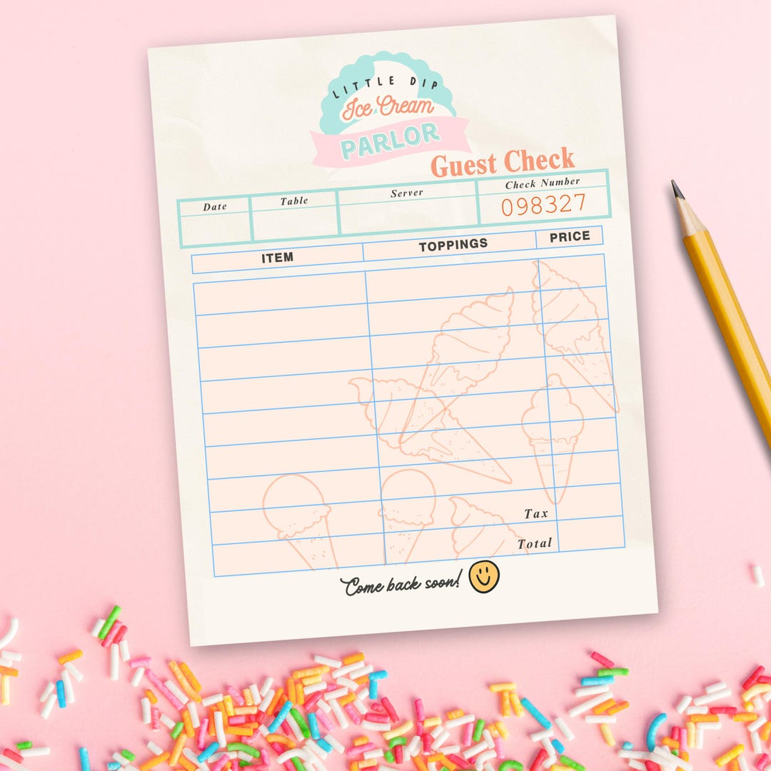 Personalized Pretend Play Ice Cream Parlor Notepad – Guest Checks for ...