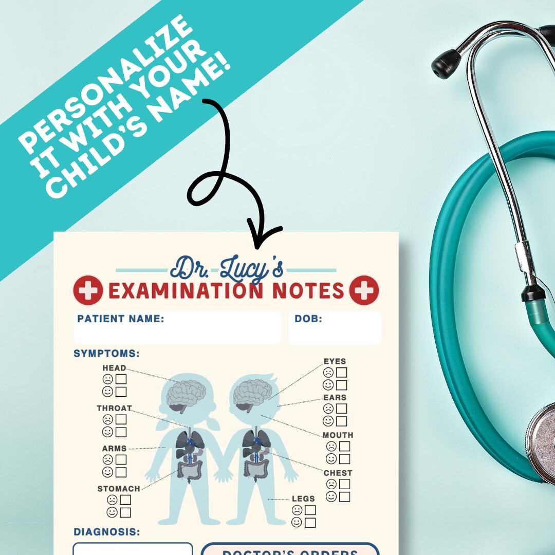 Personalized Pretend Play Doctor Notepad for Kids – Examination Notes ...