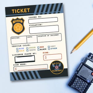 Personalized Pretend Play Police Ticket Notepad for Kids – 50 Pages ...